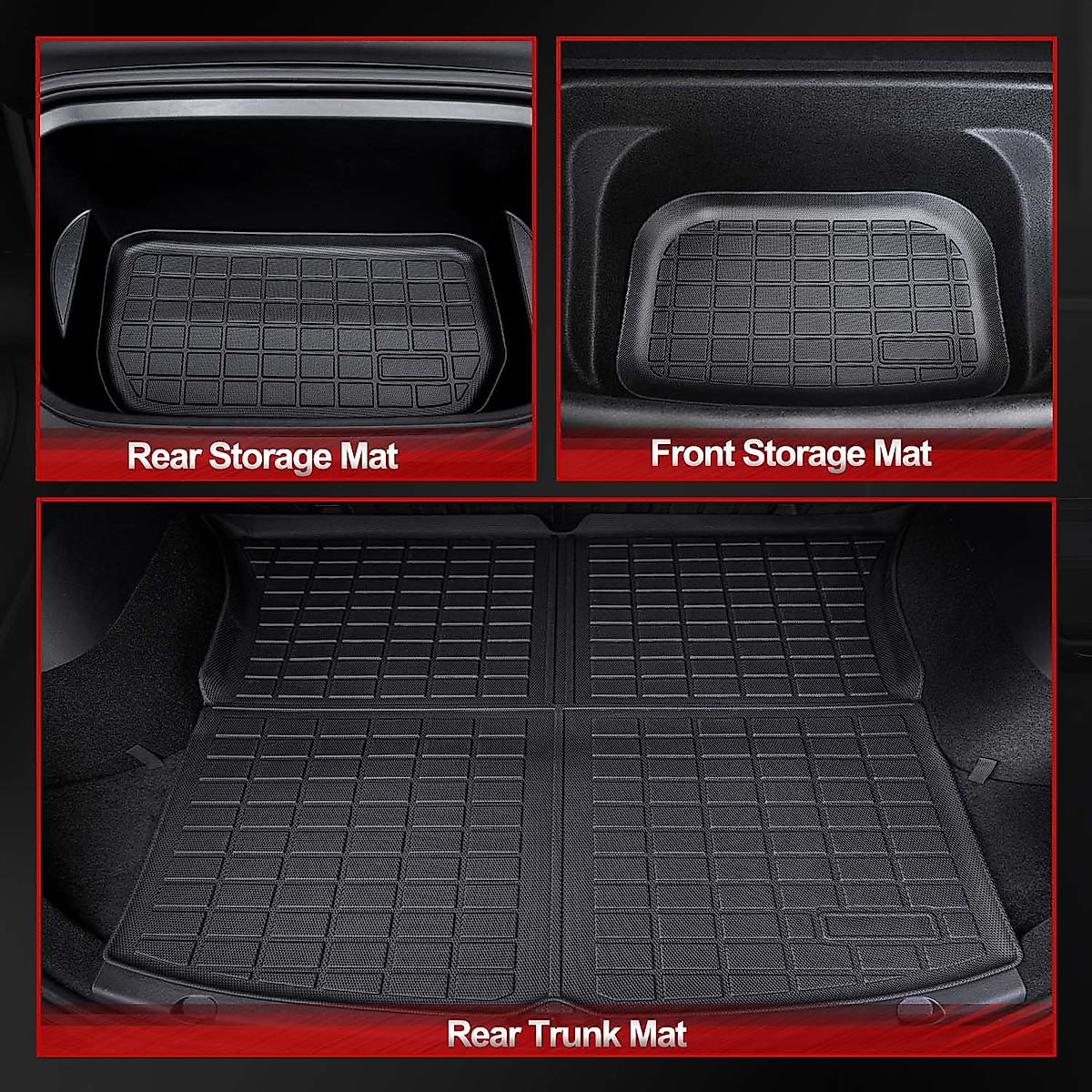 ROADGIVE 6PCS Tesla Model Y Floor Mats Cargo Liners 2021-2023(5 Seater), Custom Fit TPE All Weather Floor Liners Waterproof Car Interior Accessories