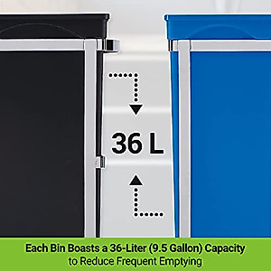 AdirHome 36-Liter Dual-Compartment, Under-Counter Trash Can and Recycling Bin Unit - Metal Sliding Shelf with 2 Garbage Bins for Kitchen & Pantry Under Cabinets Compatible with Hinged or Pull Out Door