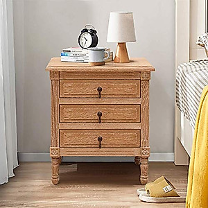 Crestlive Products Oak Nightstand with 3 Drawers, Wood Bedside Table Cabinet, Bedroom Furniture with Solid Wood Legs, Large Storage Space, Accent End Table for Home Office (1PC Oak)