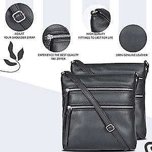 Genuine Leather Handmade Crossbody Bags For Women- Front Pocket Vintage Crossover Shoulder Sling Bags (Black Smooth)