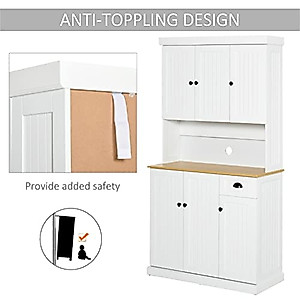 SEASD White Storage Cabinet 71" Kitchen Sideboard Self-Service Kitchen Pantry with Microwave Stand with Drawers