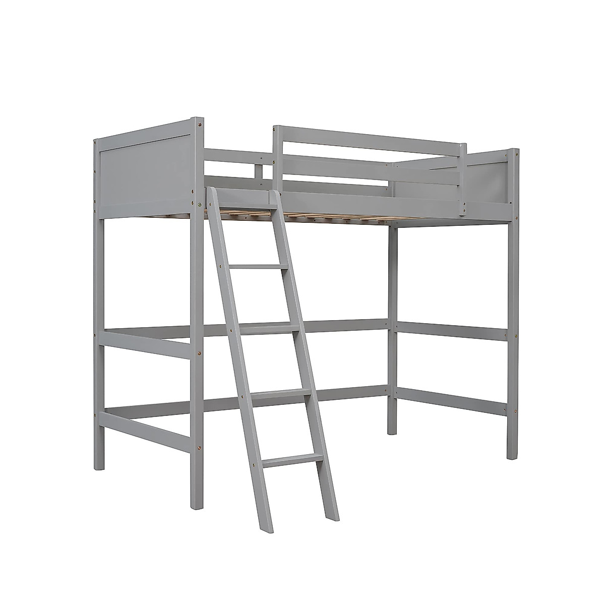 Harper & Bright Designs Twin Loft Bed Wood Loft Bed Frame with Full-Length Guardrails and Angel Ladder for Kids Boys Girls Teens, Gray