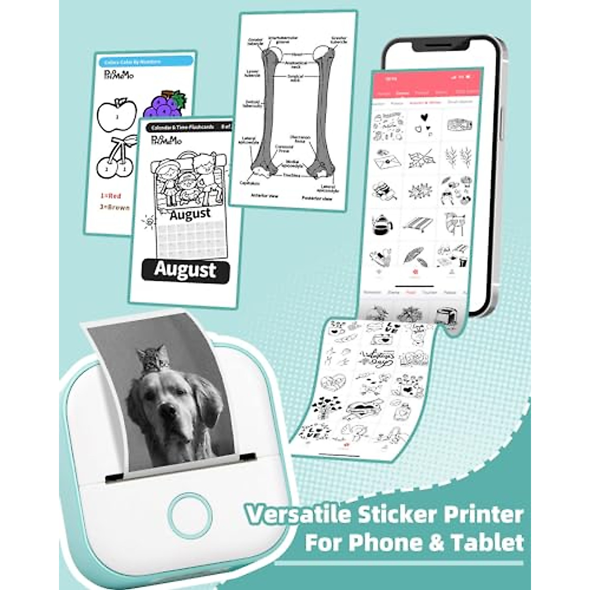 Memoking Label Makers - T02 Mini Portable Small Printer with 3 Rolls Paper, Sticker Printer Machine, Study Printer for Pictures, Photos, Journals, DIY, Compatible with Phone & Tablet, Green