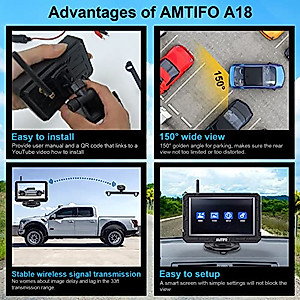 AMTIFO Wireless Backup Camera HD 1080P Car Truck Bluetooth Rear View 4.3 Inch Monitor System License Plate Back Cam Super Night Vision Digital Stable Signal A18