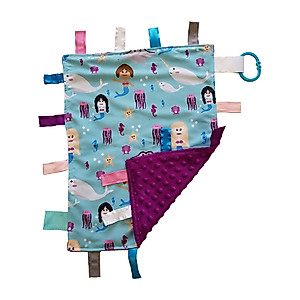 Baby Sensory, Security & Teething Closed Ribbon Tag Lovey Blanket with Minky Dot Fabric: 14”X18” (Mermaids and Narwhals)