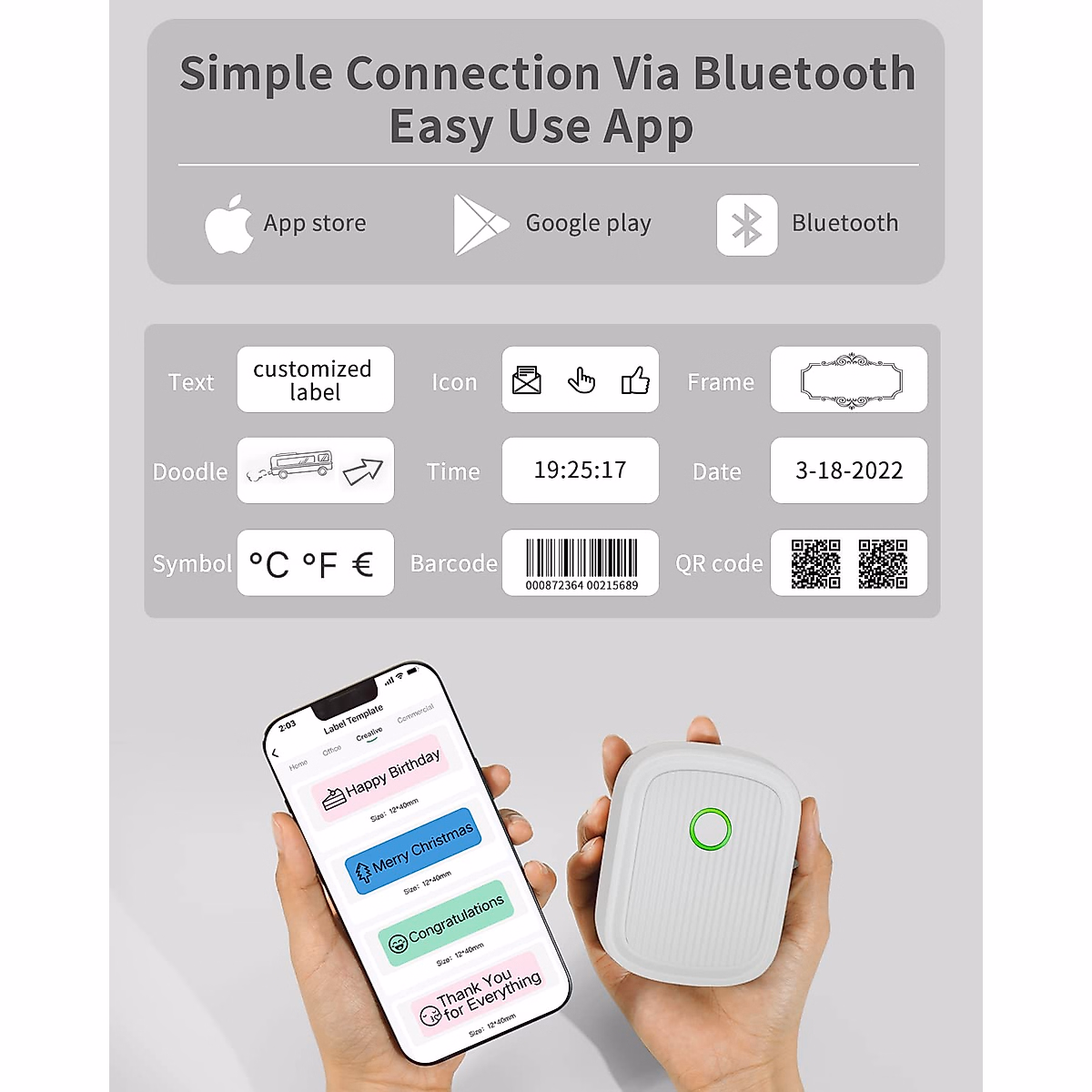 JADENS Label Maker Machine with Tape, Mini Bluetooth Label Printer, Thermal Labeler, Multiple Templates Available for Smartphone, Easy to Use for Office Home Organization USB Rechargeable