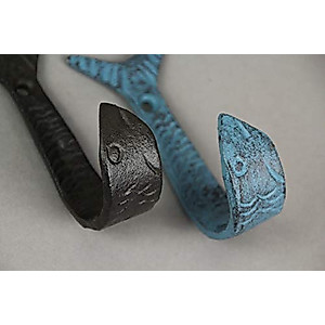 Zeckos Set of 4 Coastal Color Cast Iron Flipping Fish Decorative Wall Hooks Ocean Décor 4 Inches High