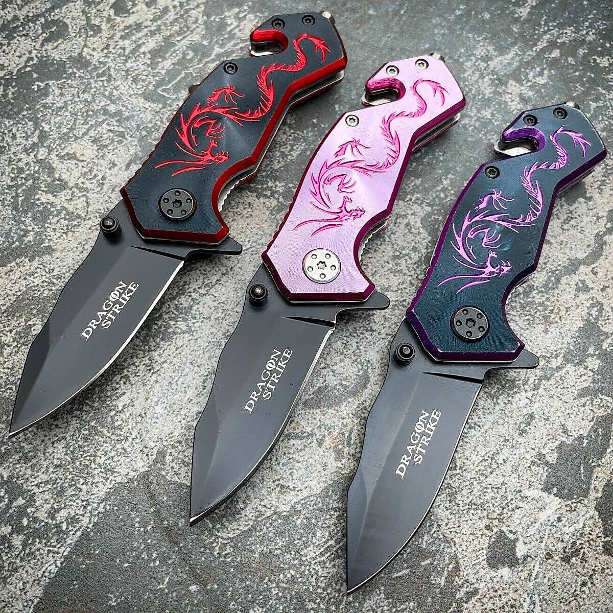 6" Fantasy Dragon Rescue Open Folding Pocket Knife Black W/ Purple Outdoor Survival Hunting Knife for Camping by Survival Steel