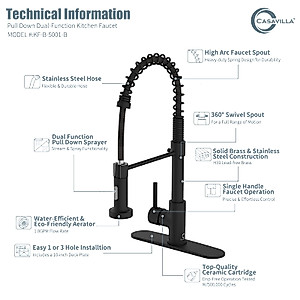 Casavilla Kitchen Faucet Set, Black Kitchen Sink Faucets with Pull Down Sprayer and Soap Dispenser, Single Handle Stainless Steel Faucets for Kitchen Sinks, Farmhouse Kitchen Faucets with Deck Plate