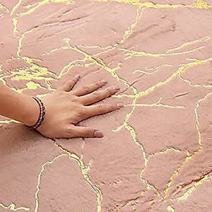 Aimuan Pink Rug Soft Gold Marble Metallic Glitter Area Rug Nursery for Princess Prince Modern Faux Rabbit Fur Mat Fluffy Plush Velvet Home Carpet Throw Rug Non-Skid Dots Backing (Pink, 5×8ft)