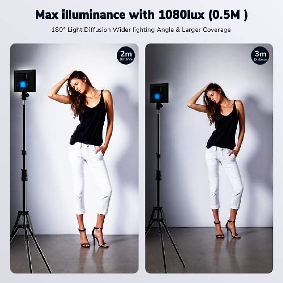 Camera Light, Dazzne D20 Video Light Panel with DC Adapter and Rechargeable Battery via USB-C Directly, Bi-Color 3200K-5600k DSLR Light for Canon/Nikon/Samsung/Olympus and Portrait Photography