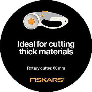Fiskars 60mm Rotary Cutter for Fabric - Titanium Rotary Cutter Blade - Craft Supplies - Crafts, Sewing, and Quilting Projects - White