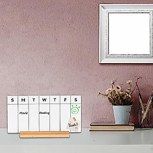 TORASO Desktop Glass Weekly Whiteboard, 12"x6" Dry Erase Calendar with Detachalble Solid Wood Stand, Planner Board for Office, Home, School(Glass,Weekly-WH)