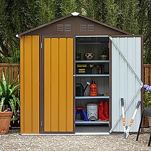 Evedy Storage Shed 6x4ft,Outdoor Storage Shed Organizer,Metal Garden Tool Shed,Outside Sheds & Outdoor Storage Galvanized Steel with Waterproof Roof,Lockable Door for Backyard,Patio,Lawn,Yellow