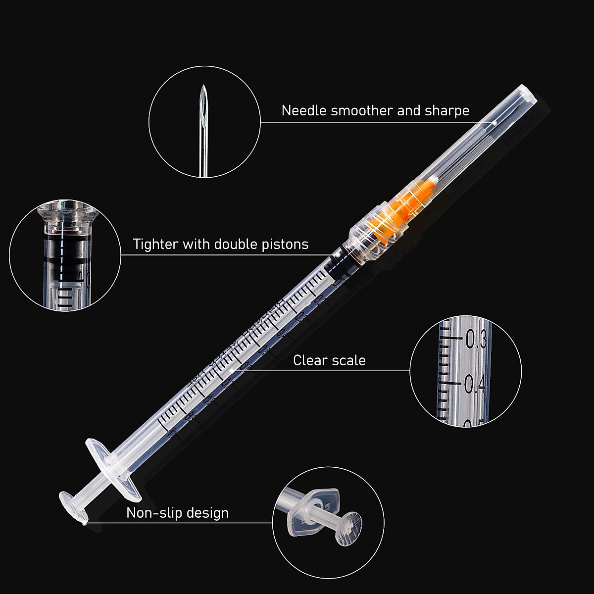 Disposable 1ml syringe with 25G 1inch Lab Supplies, Individually Packaged 50Pack