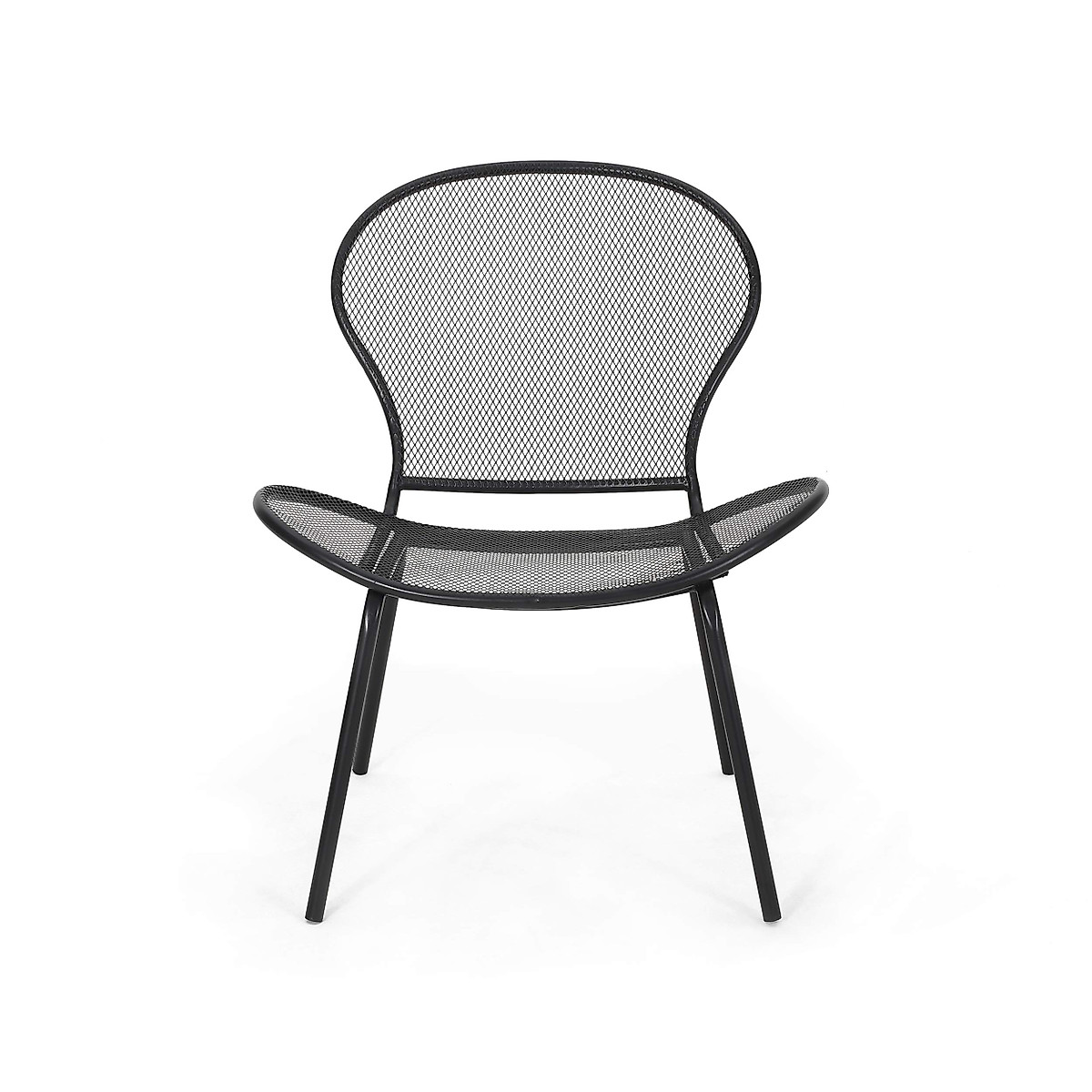 GDFStudio Modern Outdoor Iron Club Chair (Set of 2), Matte Black