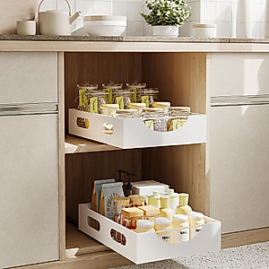 NETEL 2 Packs Pull Out Cabinet Organizer Fixed With Adhesive Nano Film，Heavy Duty Slide Out Pantry Drawers for Kitchen Cabinets, Living Room, Bathroom,15.15" (L) x 10.82"(W) x 3.54"(H), White