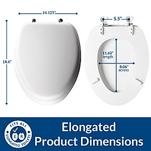 Mayfair 1815CP 000 Soft Toilet Seat with Premium Chrome Hinges that will Never Loosen, ELONGATED, White