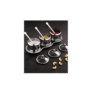 TENTA TENTA KITCHEN Gourmet Seasoning Box with Serving Spoons, Spice Jar Set Condiment Cruet Bottle, Kitchen Supplies,Nice Design for Kitchen (Stainless Steel With Glass Lids)