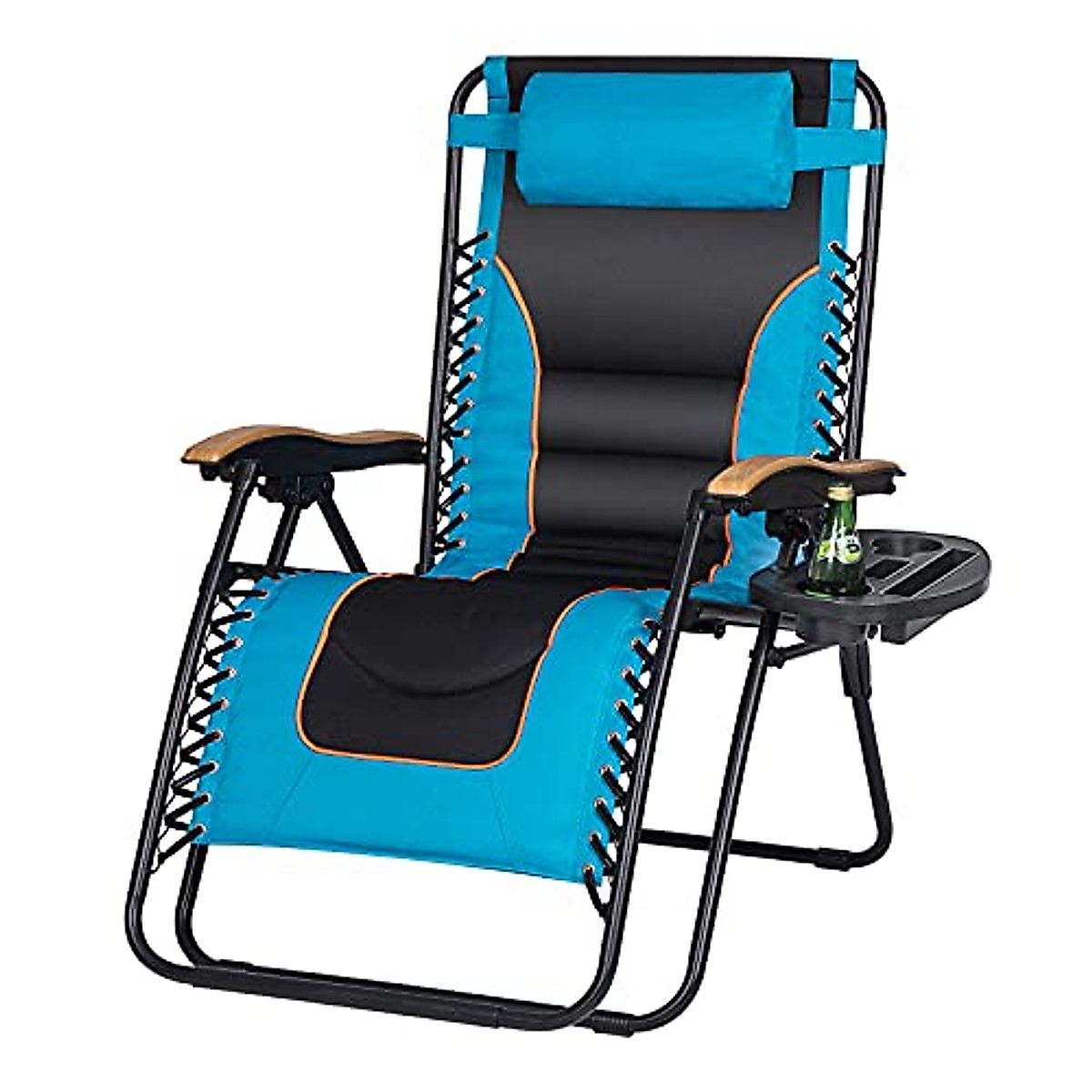 VOYSIGN Oversized Reclining Patio Chair, XL Padded Adjustable Zero Gravity Lounge Chair w/Pillows and Cup Holder Trays, Support 350 lbs - Sky Blue
