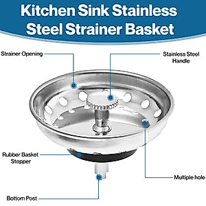 Kitchen Sink Drain Strainer 2 Pack of Stopper Combo Basket Replacement for 3-1/2 Inch Drain I Sink Drain Basket Stainless Steel Bathroom Sink Strainer | Bathtub Strainer Sink Hair Drain Screen