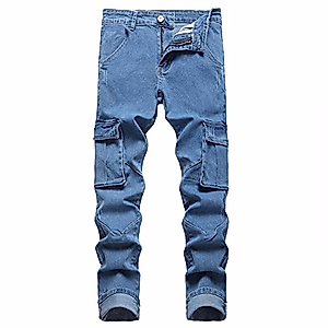 LZLER Men's Stretch Skinny Jeans Multi Pockets Slim Fit Elastic Jeans Comfort Tapered Leg Cargo Pencil Denim Pants(8604LB,38)