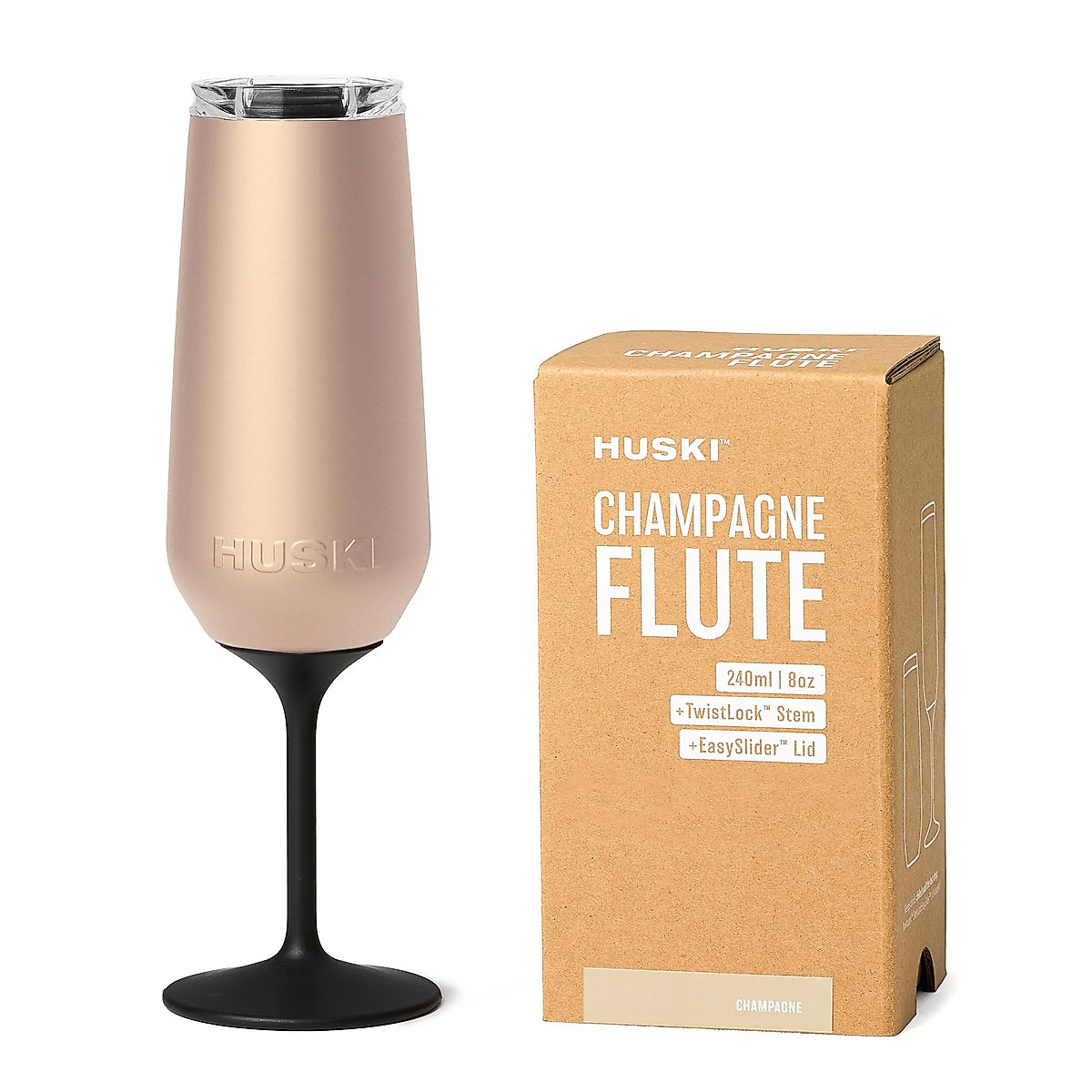Huski Champagne Flute | NEW | Award-winning Design with Detachable Stem | Premium Stainless Steel Champagne Glass with Lid | Triple Insulated Tumbler | 8oz Capacity | Great Gift (Champagne)