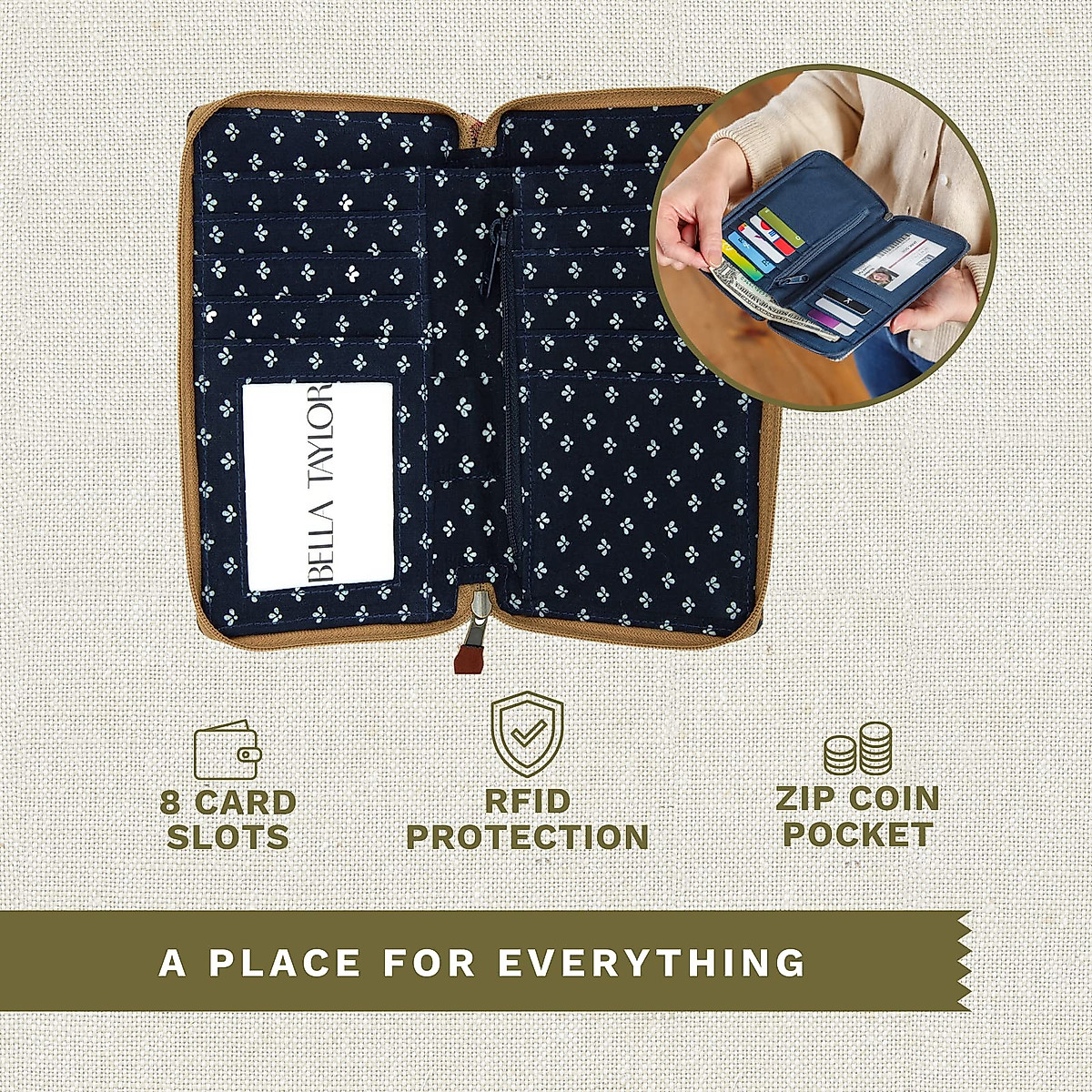 Bella Taylor Cell Phone Wristlet Wallet for Women with Smartphone Pocket and RFID Protection, Primitive Patch Navy Patchwork