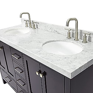 ARIEL Double Bathroom Vanity 60" Espresso, 2" Edge Italian Carrara Marble Countertop & Splash, Rectangular Sinks, 4 Soft Closing Doors, 6 Full Extension Dovetail Drawers, Brushed Nickel