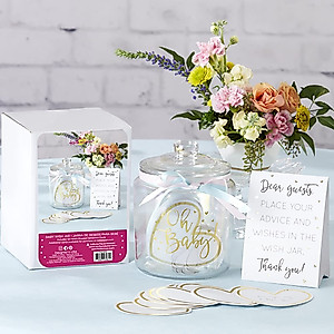 Kate Aspen Iridescent Baby Shower Decorations, Wishes For The Baby Jar with 50 Heart Shaped Advice Cards Guest Book, Iridescent Decor, Oh Baby