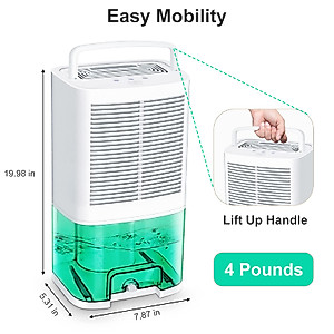 MADETEC Dehumidifiers for Home 8000 Cubic Feet 800 Sq.ft, Portable Dehumidifier with Drain Hose and 68oz (2000ML) Water Tank, Ideal for Basements Bedroom Bathroom Closet Kitchen RV