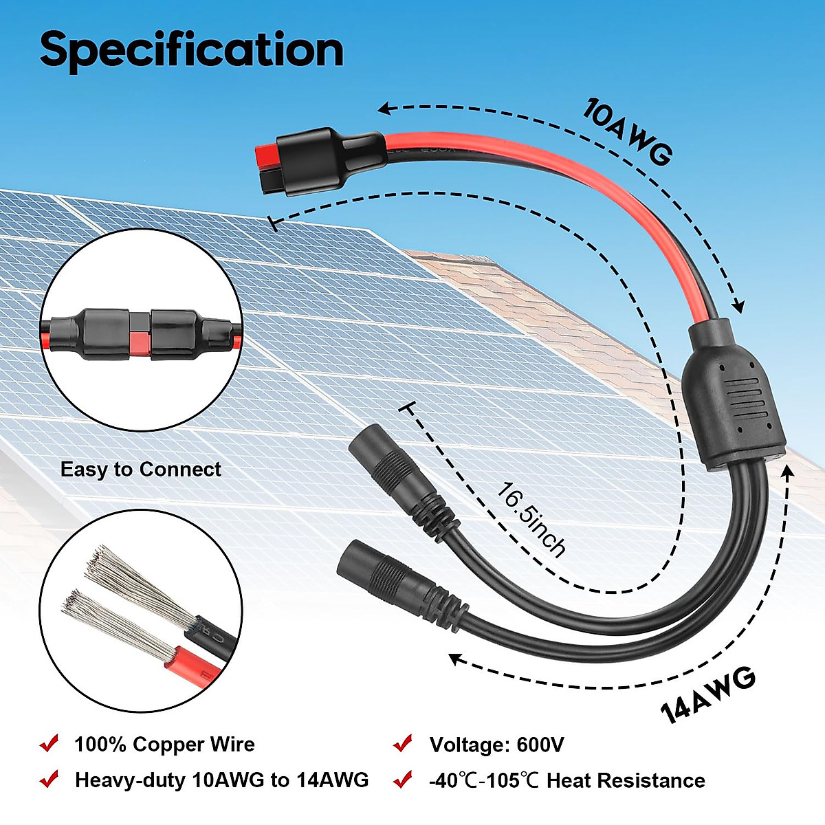 PAEKQ Anderson to DC 8mm Female Adapter Cable 1 to 2 High Power Port to 8mm Splitter Solar Connector 8mm Adapter to Anderson Y Parallel Cable Compatible with Goal Zero Jackery Anderson Powerpole