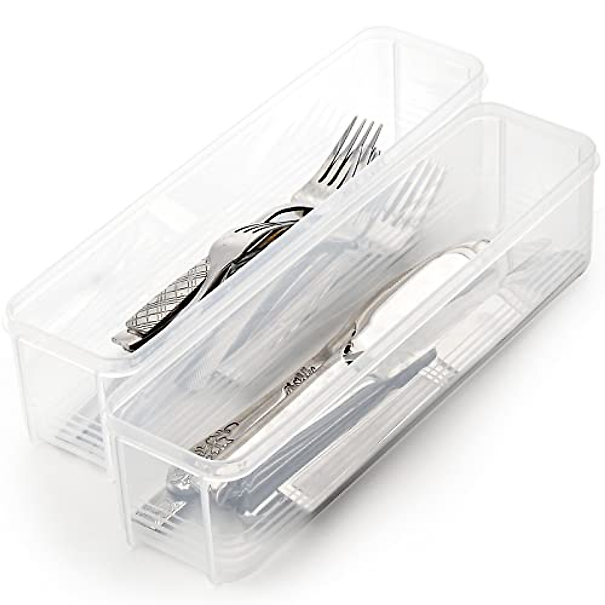 ZENFUN Set of 6 Pasta Storage Containers with Lid, Airtight Spaghetti Noodle Holder Rectangular Chopstick Storage Box Sealed Noodle Canisters for Refrigerator, Kitchen Pantry, 3 x 12 x 3 Inches