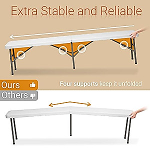 VINGLI 1 Pack 6 feet Plastic Folding Bench,Portable in/Outdoor Picnic Party Camping Dining Seat, Garden Soccer Multipurpose Entertaining Activities, White