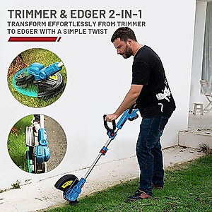 String Trimmer/Edger, Enhulk 20V 12'' Cordless Weed Wacker with Auto-Feed, 2.0Ah Electric Weed Eater, 2 in 1 Grass Edger for Lawns/Yard(Fast Charger Included)