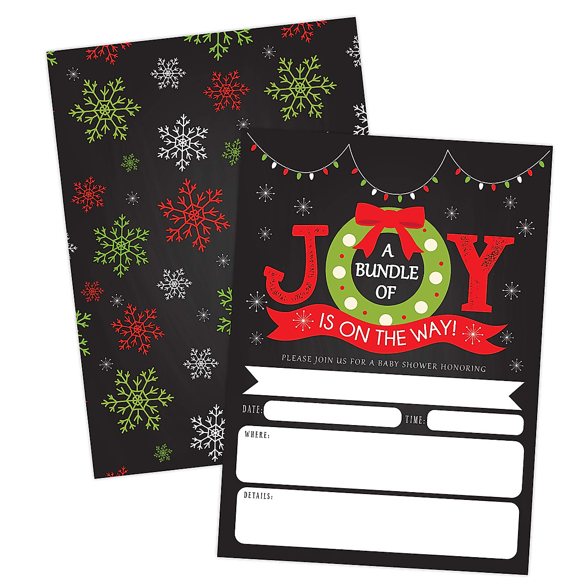 Your Main Event Prints Christmas Baby Shower Invitation, Bundle of Joy Holiday Baby Shower Announcement Invite, 20 Fill in Invitations and Envelopes