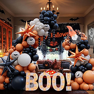 Wecepar 149pcs Halloween Balloon Garland Arch Kit Black Orange Sand White Balloon with Spider Elves and Moon Cat Foil Balloons for Birthday Halloween Day Party Decorations