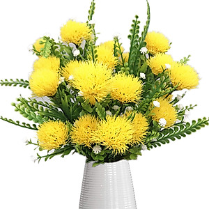Artificial Flowers, for Christmas Plastic Plants Dandelion Shrubs Grass Fake Bushes Home Garden Office Room House Outdoor Indoor UV Resistant Wedding DIY Decor Planter Filler Decoration Yellow, 4 Pack