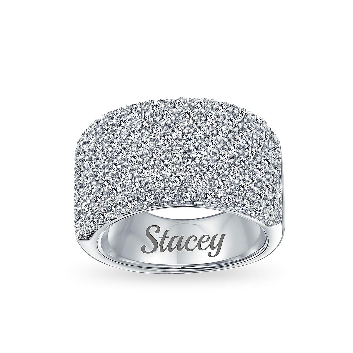 Personalized Micro Pave AAA Cubic Zirconia Cocktail Anniversary Wide CZ Pave Anniversary Statement 1/2 Eternity Wedding Band Ring For Women .925 Sterling Silver Customizable