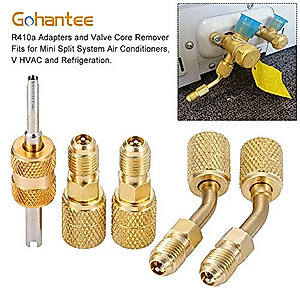 R410a Adapter for Mini Split System, Charging Vacuum Port Adapter, 5/16 Female 1/4 Male Flare, Valve Core Remover, r134a Hose Gaskets, 5V1 Valve Cores, for HVAC and Refrigeration Service