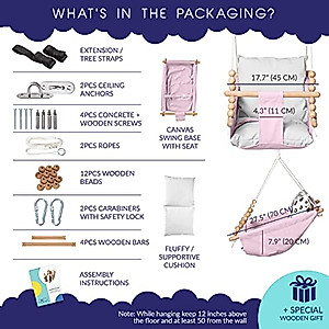 Outdoor and Indoor Baby Hammock Swing Seat by Frobel - Canvas Boho Hanging Baby Swing for Baby to Toddler 1 Year to 4 Years Old, Hanging Kit and Anchor Included, Safe and Secure, Pink