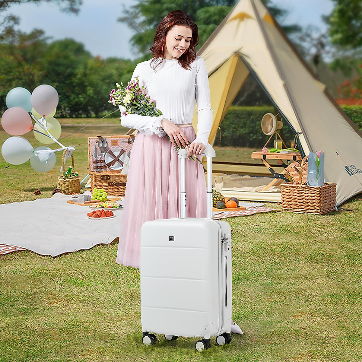 Hanke 26 Inch Luggage Large Suitcase With Spinner Wheels Tsa Luggage Suitcases Hard Case Luggage For Women & Men Rolling Checked Luggage(Smoke White)