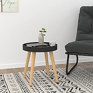 QJBSAVVA Side Table Black 15"x15"x15.7" Engineered Wood&Solid Wood Pine,Garden Tables Bedside Table Hallway Tables Entry Tables Suitable for Home, Office, Bedroom, Meeting Room