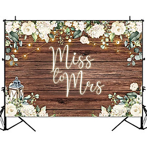 Sensfun Miss to Mrs Bridal Shower Backdrop Rustic White Floral Wooden Wedding Photography Background Vinyl Engagement Party Cake Table Decorations Banner Photo Booth 7x5ft