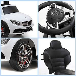 TOBBI Push Cars for Toddlers 3 in 1 Mercedes Benz Kid Ride on Toy Stroller Sliding Walking Car with Handle, Safety Bar, Cup Holder, Horn, Music, Under Seat Storage for Boys & Girls, White