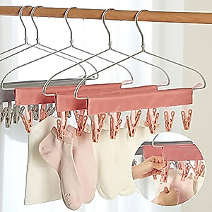 Klyuqoz Travel Hangers Foldable, Sock Hangers with Clips Pack of 2, with Travel Clothesline 9.8 ft, for Scarves Tie Socks Underwear Hat Travel Home Foldable, 2 Colors
