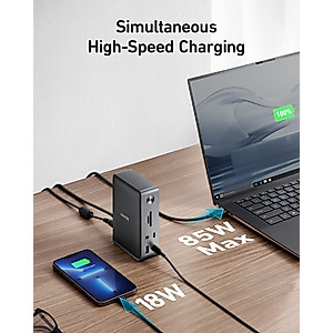 Anker Docking Station, Anker 575 USB-C Docking Station (13-in-1), Triple Display, 4K HDMI, 10 Gbps USB-C and 5 Gbps USB-A Data, 85W Charging for Laptop, 18W Charging for Phone, Ethernet, Audio, SD 3.0