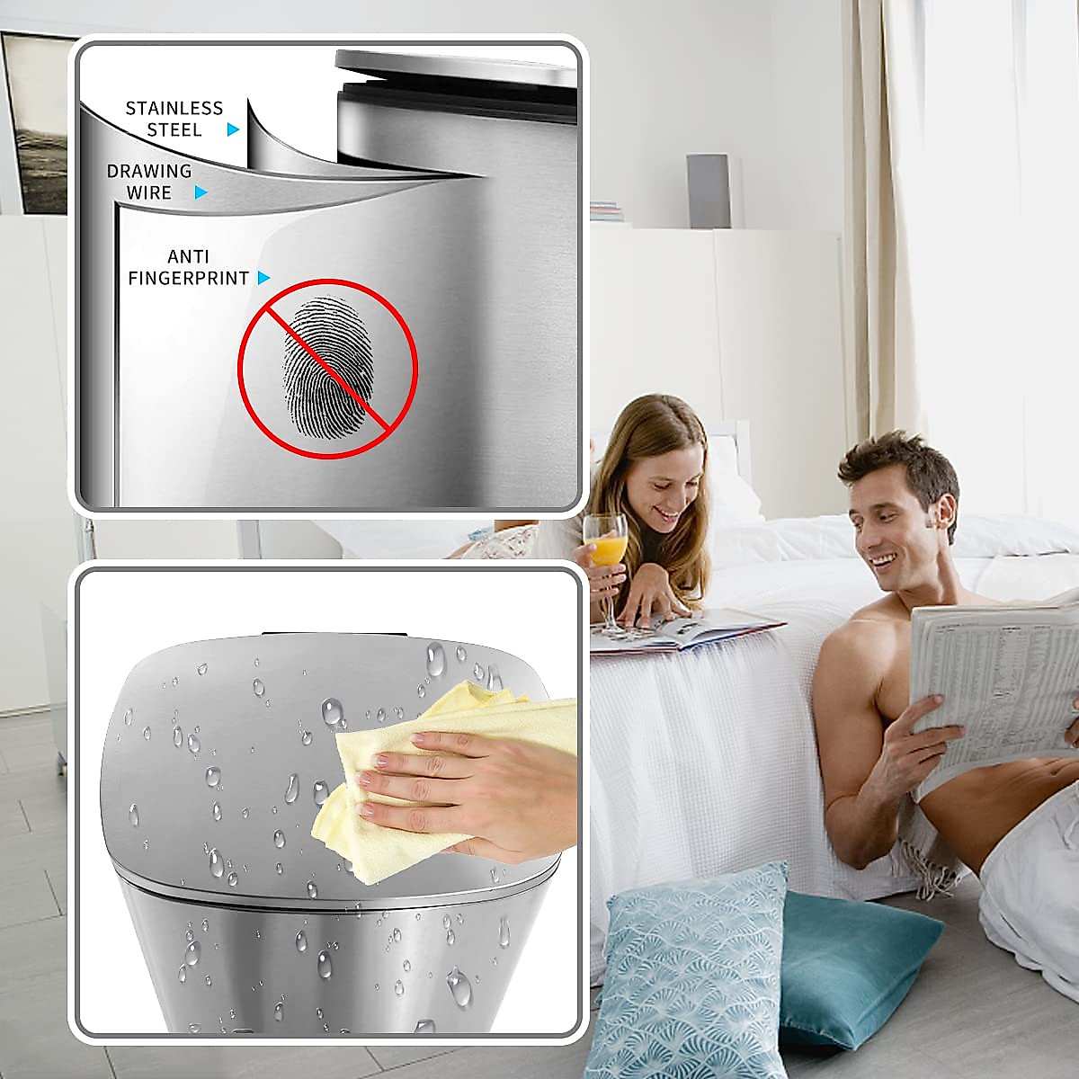 Stainless Steel Trash Can Step 13 Gallon Metal Trash Can with Lid Large Garbage Cans for Kitchen,Bathroom,Restroom Office Trash Bin Garbage Bin,Wastebasket with Pedal,Silver/Nickel