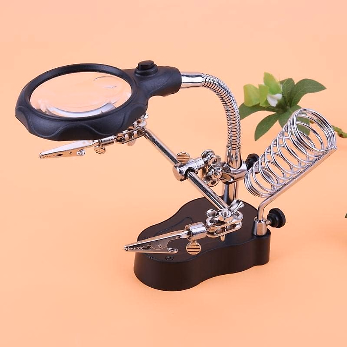 Adjustable Helping Hands Soldering Station, 3.5X 12X Magnifying Glass LED Lighted Magnifier with Auxiliary Clips Alligator Clamp Repair Tools Kit for Craft Carving Soldering, Assembly (Modern)