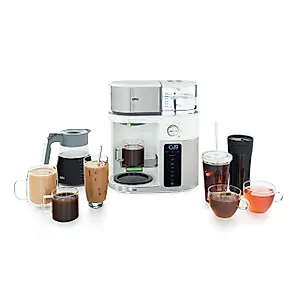 Braun MultiServe Coffee Machine 7 Programmable Brew Sizes / 3 Strengths + Iced Coffee & Hot Water for Tea, Glass Carafe (10-Cup), White, KF9150WH
